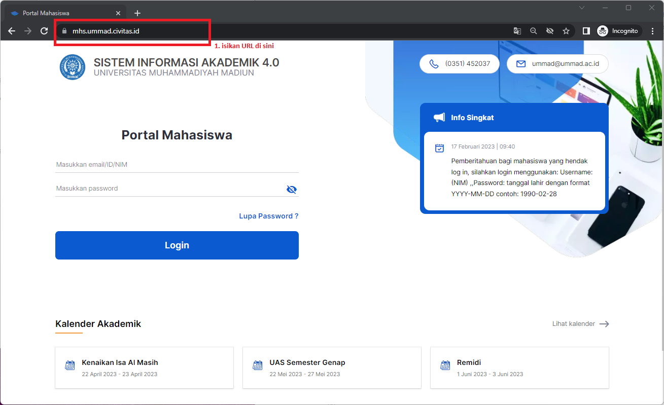 Panduan Siakad untuk Mahasiswa: Login - UNIVERSITAS MUHAMMADIYAH MADIUN